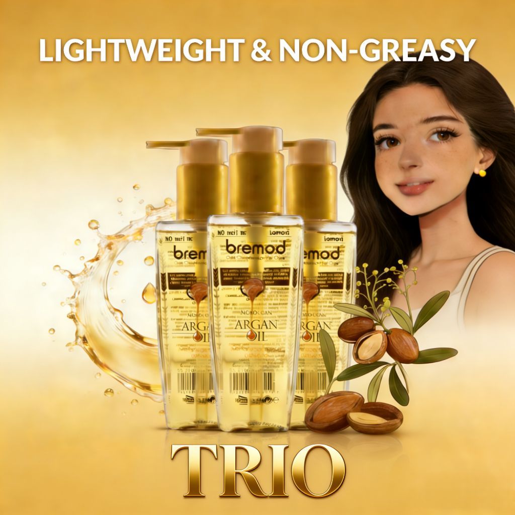 TRIO (3 BOTTLES) mega saver Bremod Moroccan Argan Oil 100ml for Dry ...
