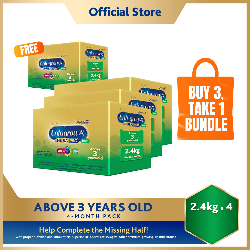 Enfagrow A+ Four NuraPro Powdered Milk Drink for 3+ Years Old 2.4kg x 3 ...