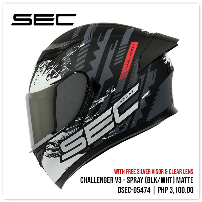 sec challenger version 3 dual visor full face helmet with FREE CLEAR ...