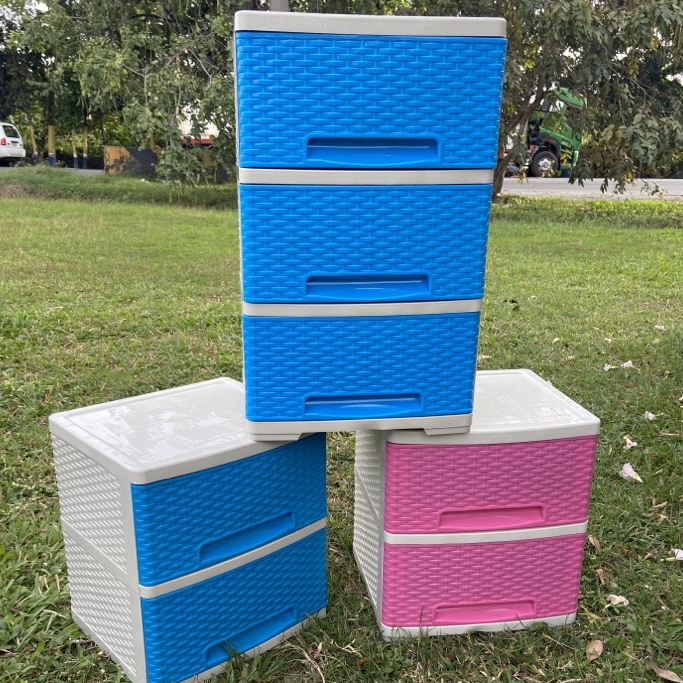 LHK 25" Height 3-Layer Plastic Rattan Drawer Durabox/Clothes Wardrobe ...