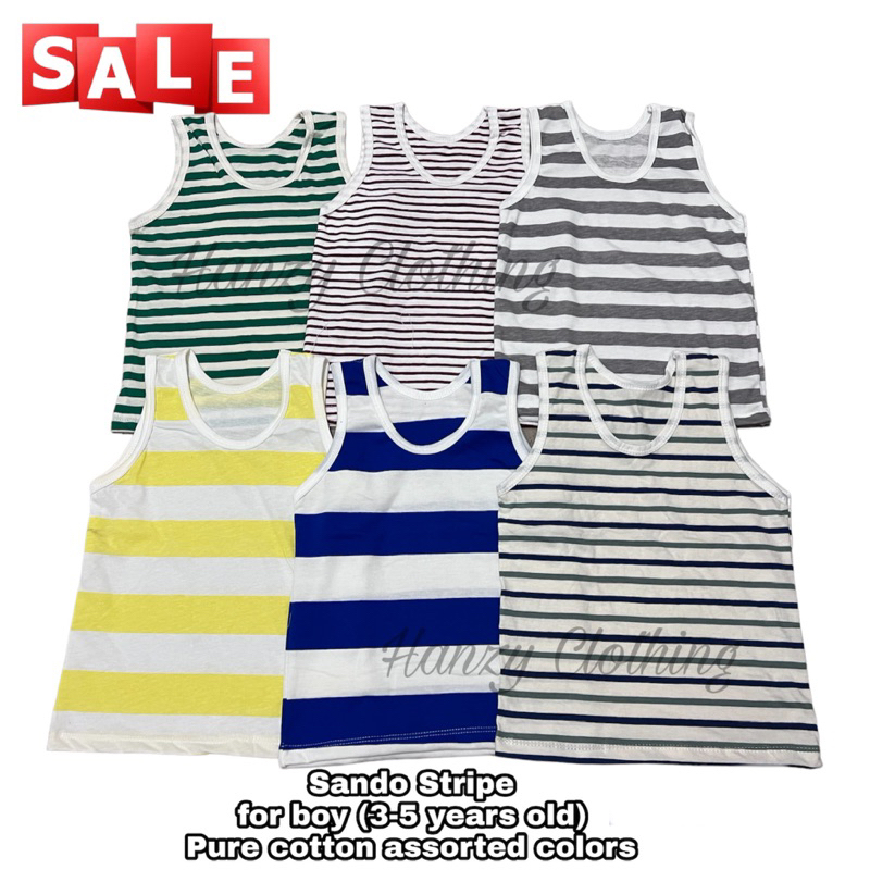 (1-3pcs) Sando stripe for kids boy |3-5 years old | pure cotton ...