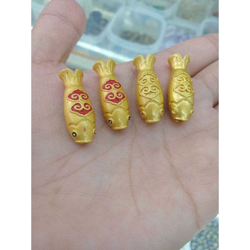 Fish lucky charms spacer red gold/ gold fish lucky charms sold per ...