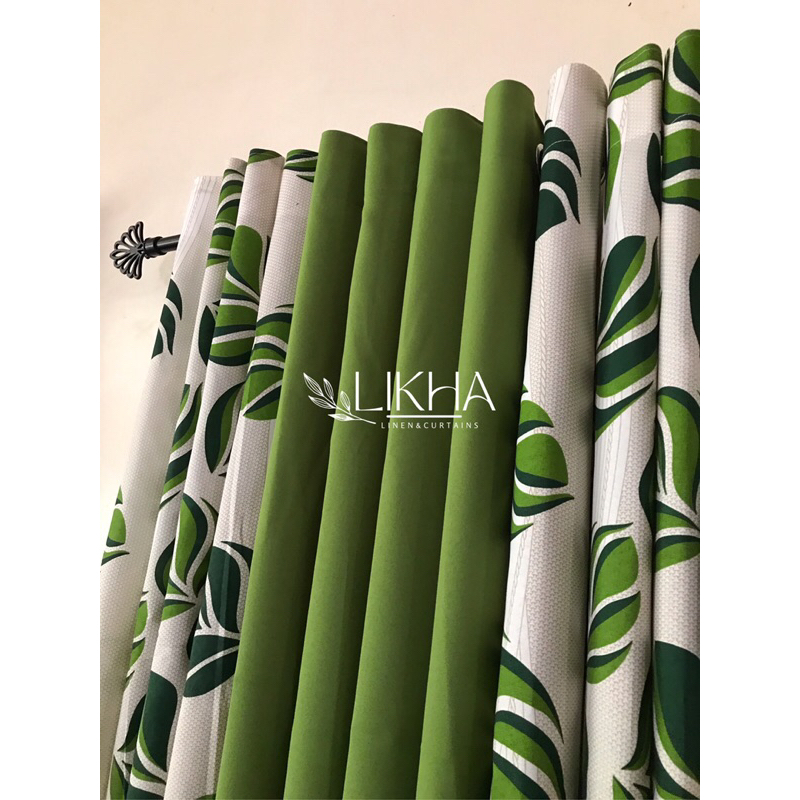 LIKHA - 3in1 Elegant Green Leaves Ring Curtain (6ft/7ft) - sold per piece / set. | Shopee ...