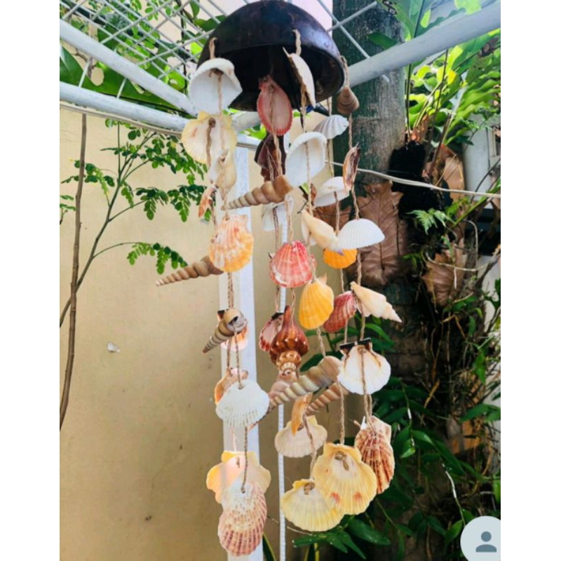 Coconut Shell Wind Chimes with Sea Shells Lucky Garden Decoration for ...