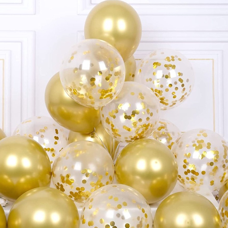 Party Balloons Pack of 40 - Metallic Gold Balloons & Gold Confetti ...