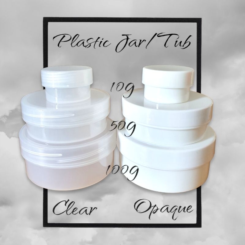 Plastic Jar/Tub Clear Natural and Opaque White Available in 10g 50g and ...