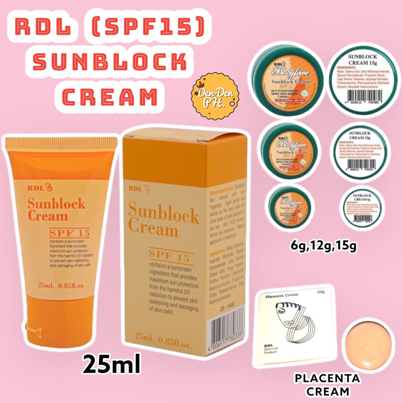 RDL SUNBLOCK CREAM SPF 15 (12g,15g & 25ml) ORIGINAL | Shopee Philippines