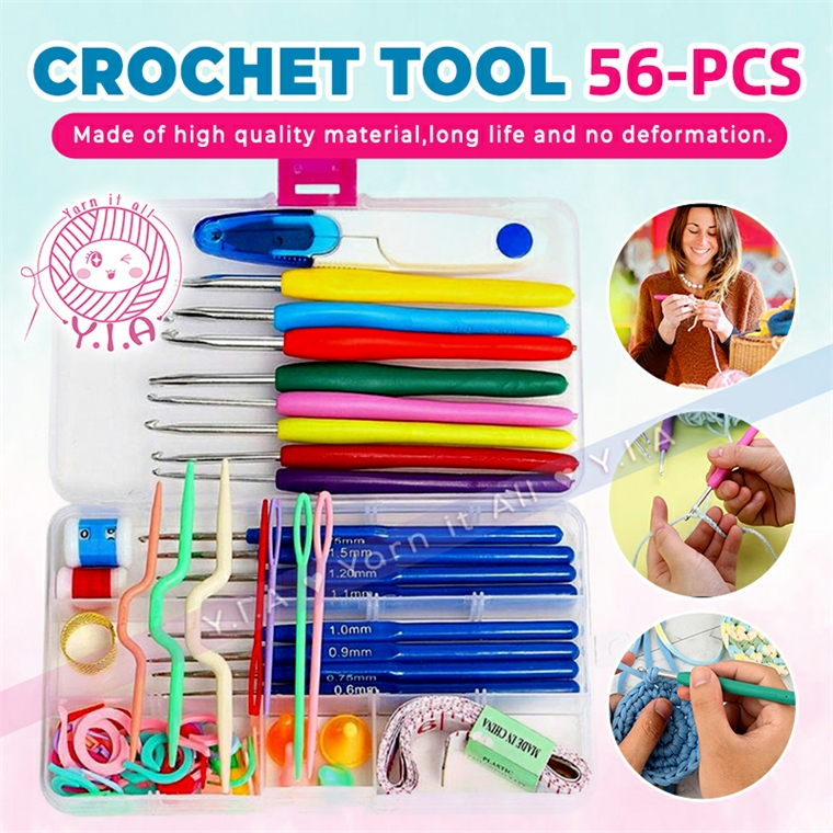 Yia Crochet Hook Set Yarn Knitting Needles Sewing Tools DIY Magic Case 56Pcs | Shopee Philippines