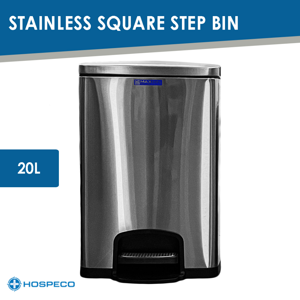 MaxBin Stainless Square Step Bin 20L | Trash Can with Cover | Foot ...