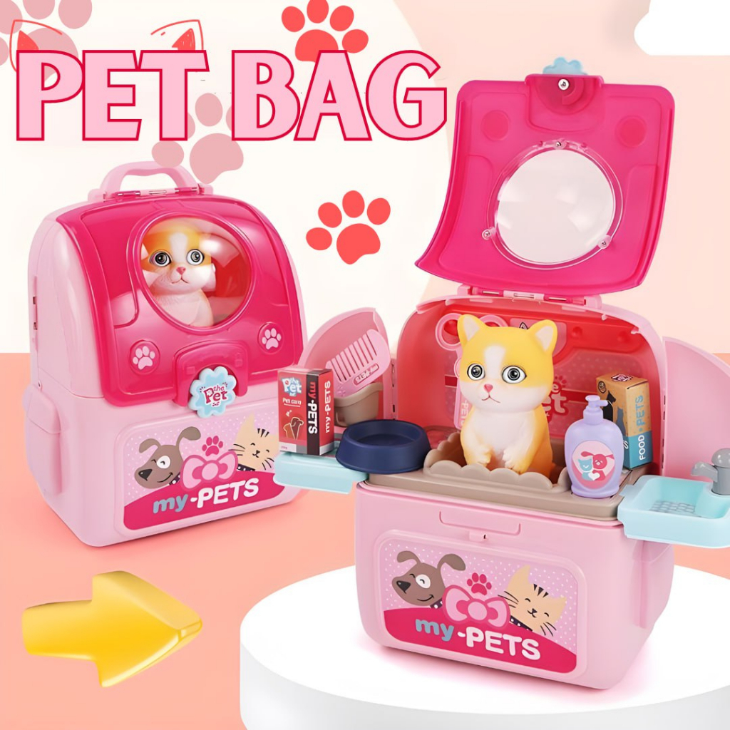 Pet Backpack Playset Kitten and Puppy Grooming Set for Kids Pretend ...