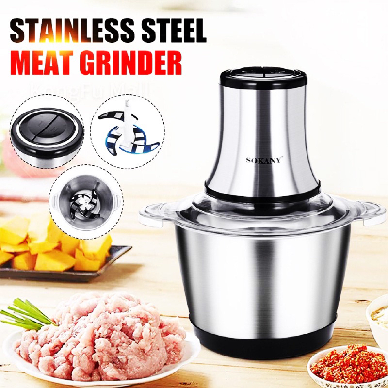 WXD 2L Stainless Steel Meat Grinder, Home Cooking Machine Multi-purpose ...