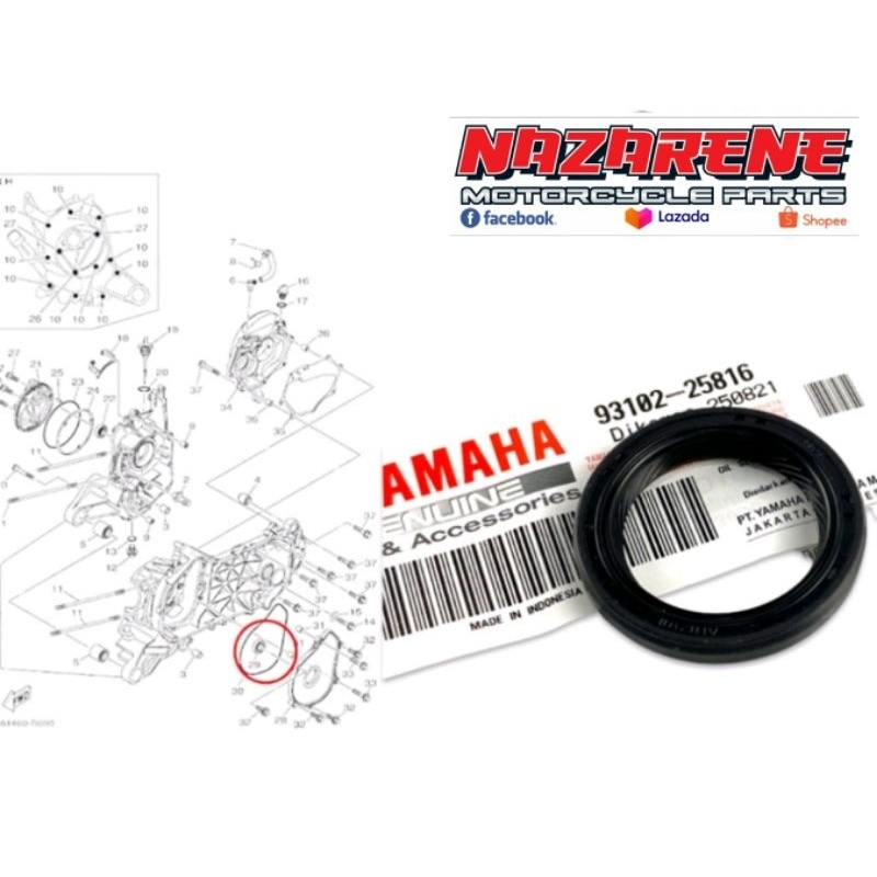 Yamaha Genuine Pully Oil Seal Mio i / M3 / soul i 125 93102-25816 ...