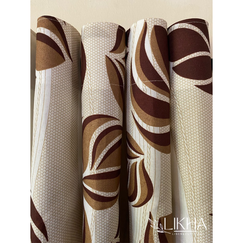 LIKHA - 3in1 Elegant Mocha Middle Leaves Ring Curtain ( 6ft/7ft Curtain ) - sold per piece / set ...