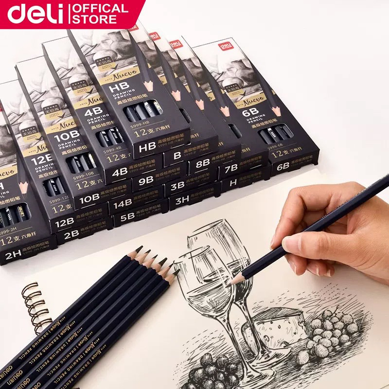 1x DELI S999 Pencil Set Drawing sketch Professional Sketch Pencil wood ...
