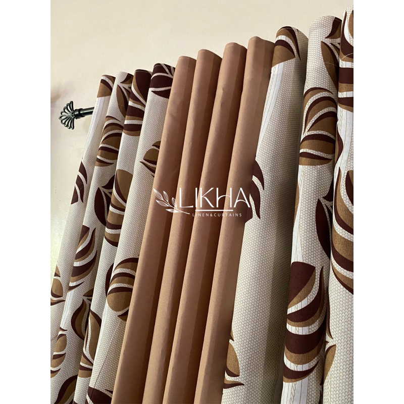 LIKHA- 3in1 Elegant Mocha Leaves Ring Curtain (6ft/7ft) - sold per piece / set. | Shopee Philippines