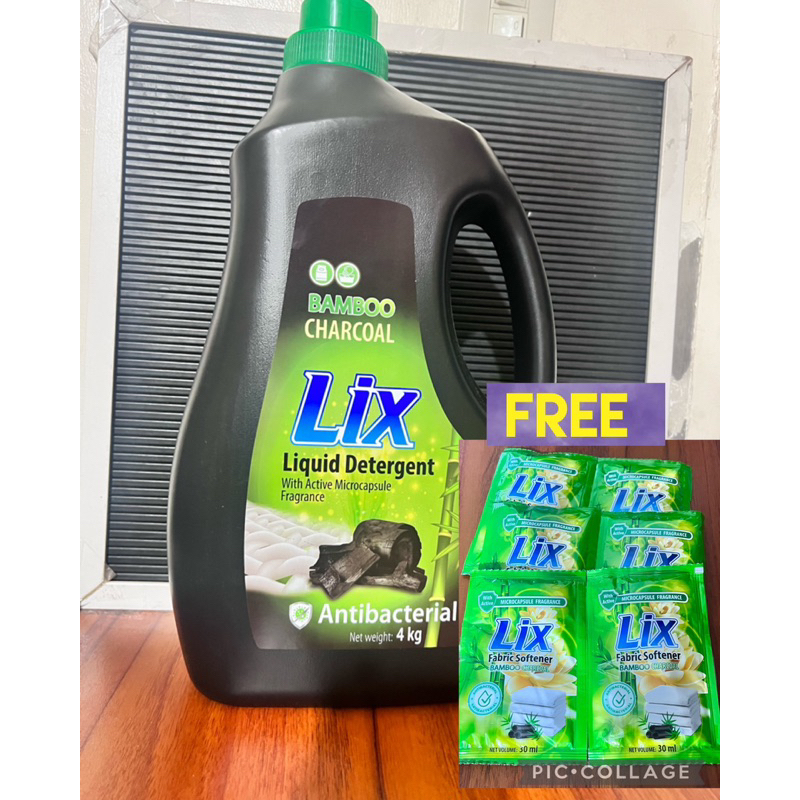 LIX Bamboo Charcoal Liquid Detergent (4kg) with free Lix (6) Fabric ...