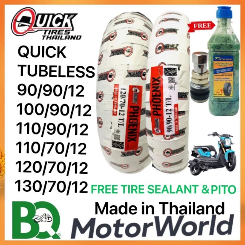 QUICK TIRE FREE TIRE SEALANT & PITO PHOENIX TUBELESS By10-12 90/100/10 110/70/12 120/70/12 130 ...