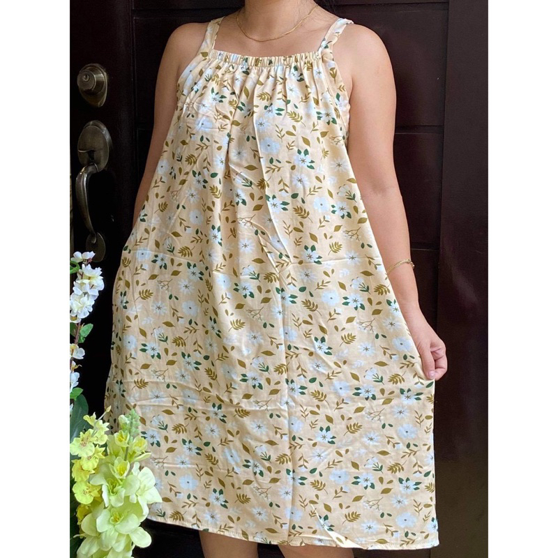 JBYA: BIG DRESS Spaghetti Strap Pambahay Plus Size Dress Challis Fabric Womenswear | Shopee ...