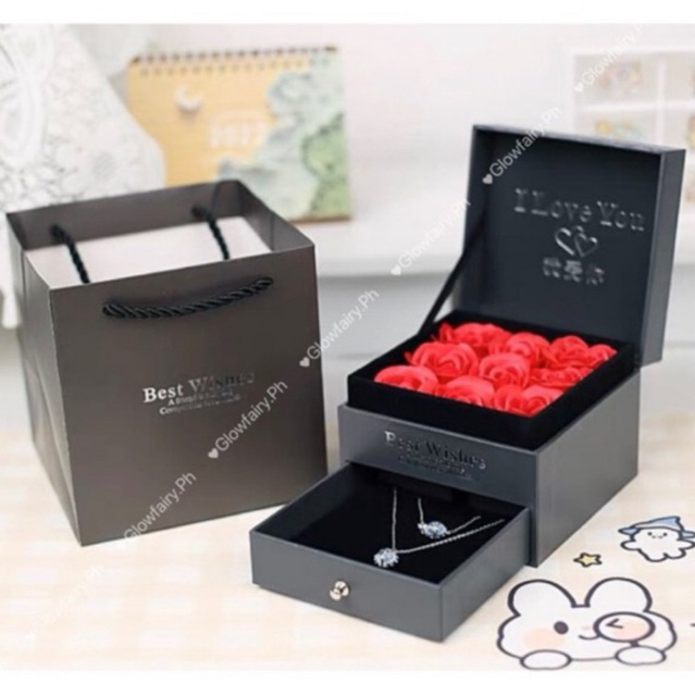 Pink Gift Box 9 Roses Jewelry Box ENGAGEMENT Day/ valentine's day gift ...