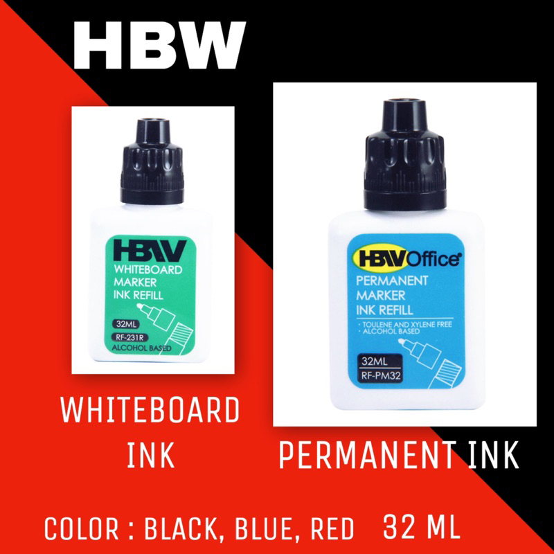 HBW Marker Ink permanent and whiteboard Black, blue, red 32 ml | Shopee ...
