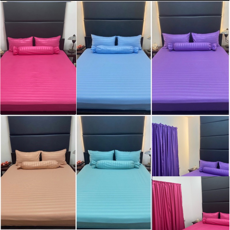 3in1 Fully Garterized Plain Canadian Cotton Bedsheet (Stripe Embosed ...