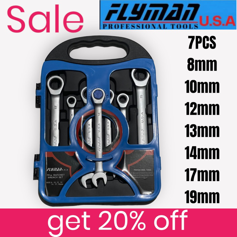 Combination Ratchet Set 7 pcs Heavy duty Flyman USA Original (8mm-19mm ...