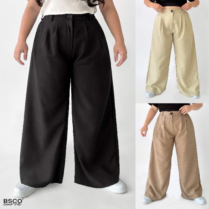 ONHAND PLUS SIZE BSCO CURVE JAMINA XL-6XL KOREAN OUTFIT WIDE LEG ...