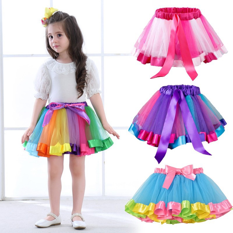 kids girls skirt birthday rainbow ballet ootd tutu skirt rainbow ...