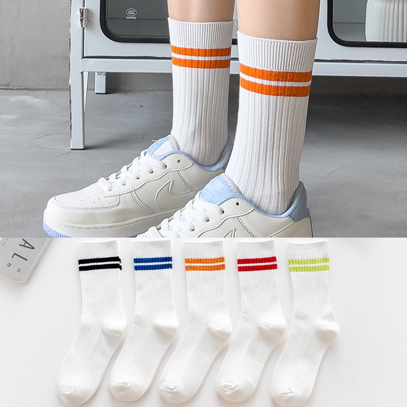 Iconic Socks Classic Preppy Varsity Two 2 Stripes Plain Solid Color ...