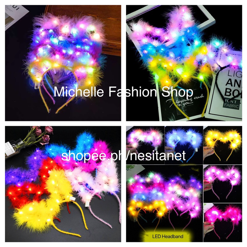 LED Party Headband Bunny Feather Light-up Hairband Cat Ear Rabbit ...