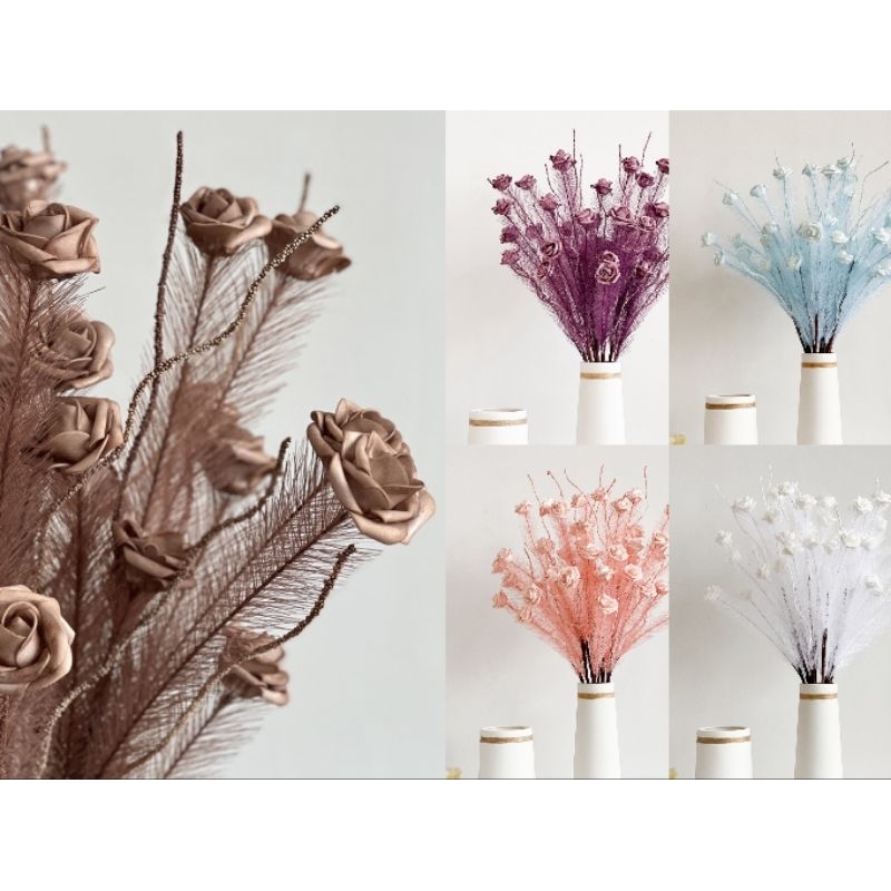 Artificial Reed Pampas with Roses Flowers Artificial Flower For Gift ...