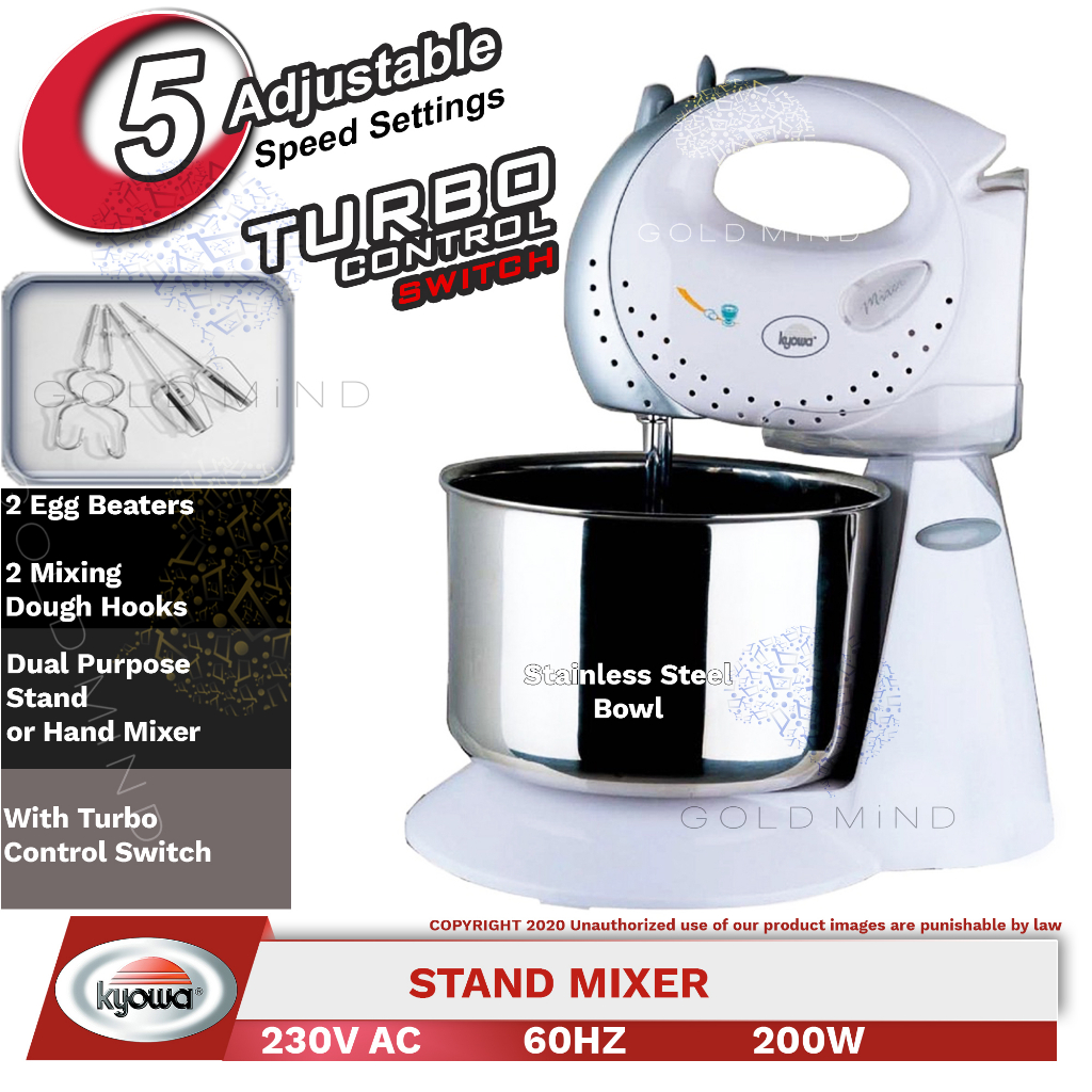 Kyowa Mixer Dual Stand or Hand Mixer with Stainless Steel Bowl 200W ...
