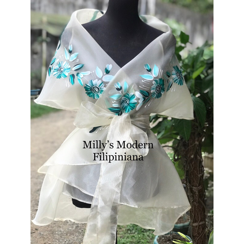 Filipiniana wrap around/ Cream / beige /Most green | Shopee Philippines