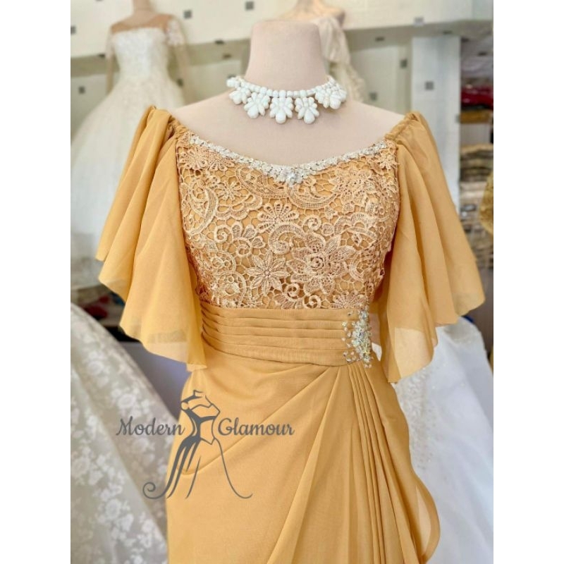 MATTEGOLD COLOR MOTHER DRESS FOR WEDDING, FORMAL EVENTS GOWN, NINANG ...