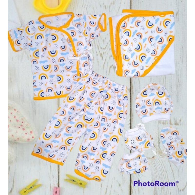 newborn tie sides with pajama, booties, bonnet, mittens, pranela ...