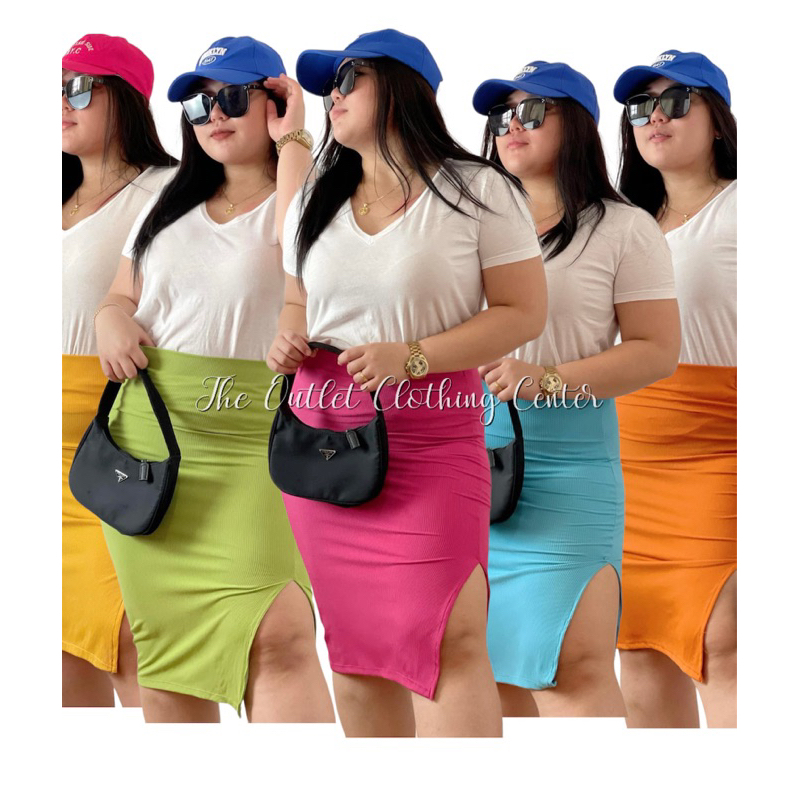 Avery Plus Size Skirt with Slit Knitted Fabric up to 40 waistline ...