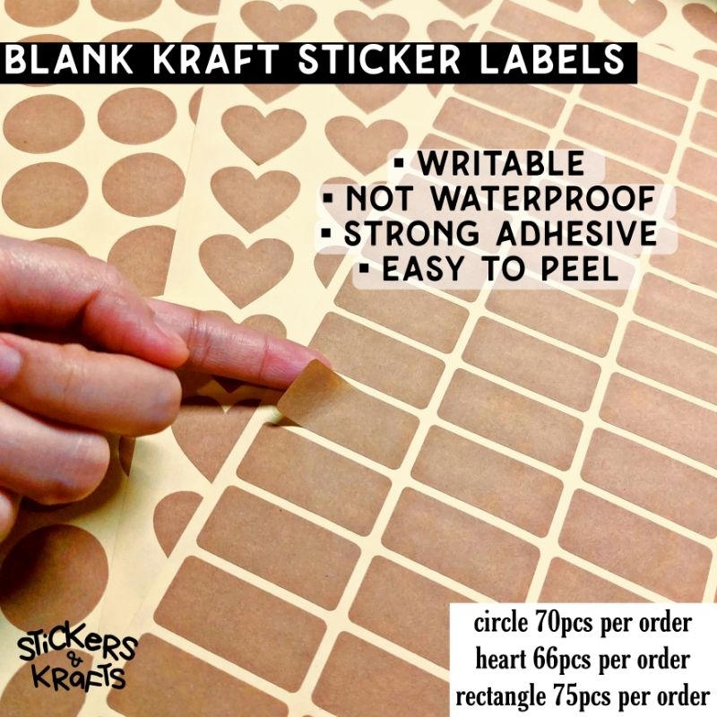 Blank Kraft Sticker name Labels envelope sealers rectangle heart circle ...