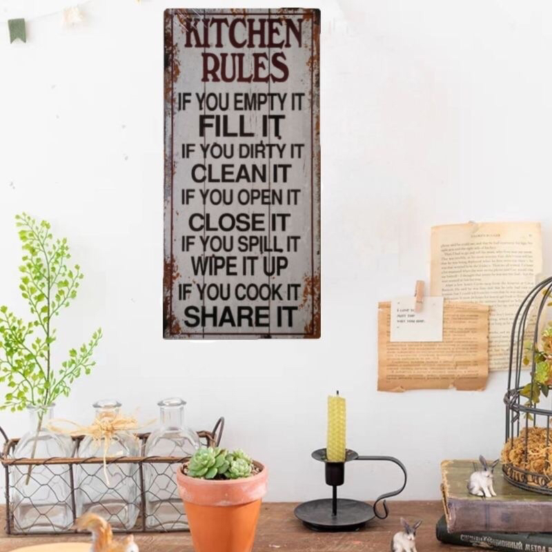 Big Size inspirational Quotes Wooden Wall Decor Kitchen Rules, Family ...