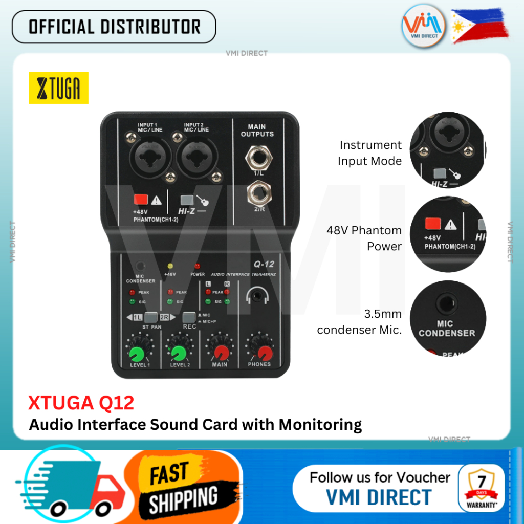 XTUGA Q12 Professional Audio Interface Mini Mono USB Sound Card with ...