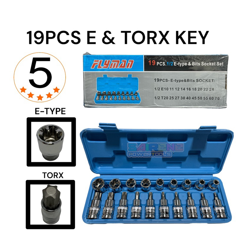 19pcs E TYPE SOCKET AND & TORX KEY SPECIAL TOOL 1/2 DRIVE | Shopee Philippines