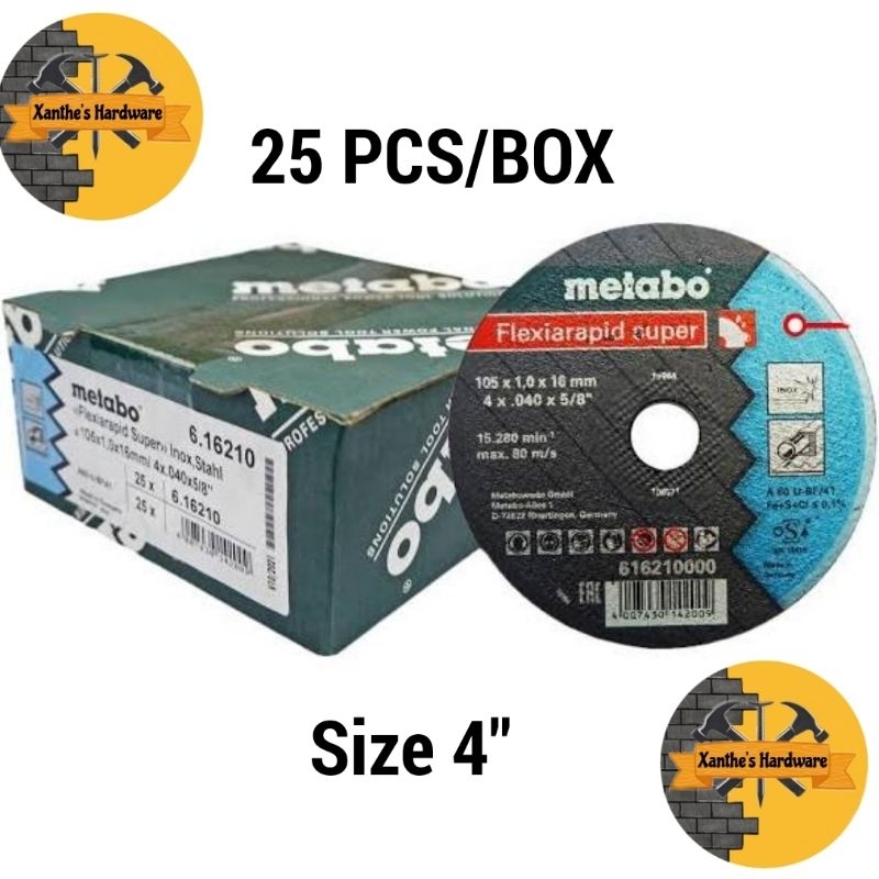 25 PCS/BOX Metabo Cutting Disc 4" Super Thin (1mm) for INOX MADE IN ...