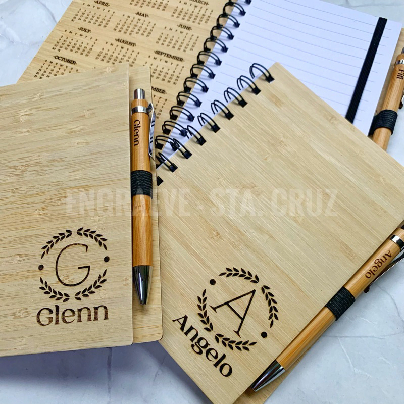 Personalized Bamboo Notebook with Personalized Bamboo Pen (Both with ...
