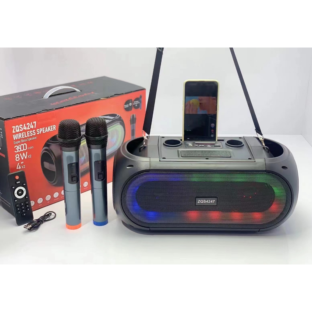 Super Bass Speaker With 2 Wireless Microphones Outdoor Family KTV ...