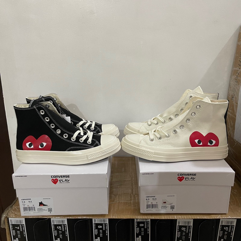 Converse CDG Play Highcut `Cream and Black’ (men and women) | Shopee ...