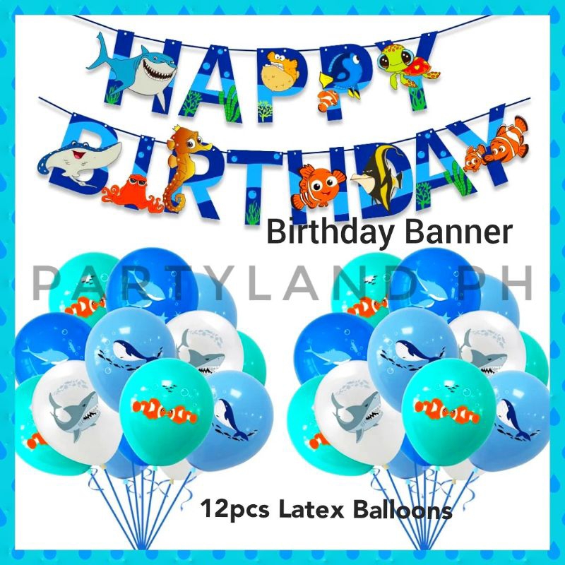 Ocean Under the Sea Theme Shark Fish Happy Birthday Banner Party ...