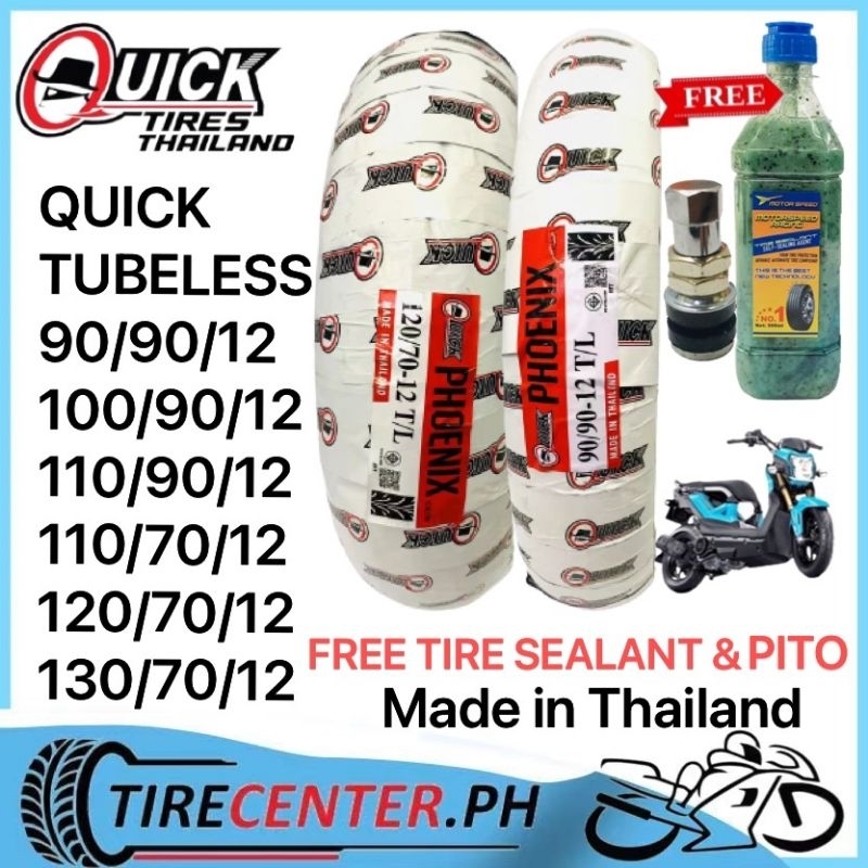 QUICK TIRE FREE TIRE SEALANT & PITO PHOENIX TUBELESS By10-12 90/100/10 ...