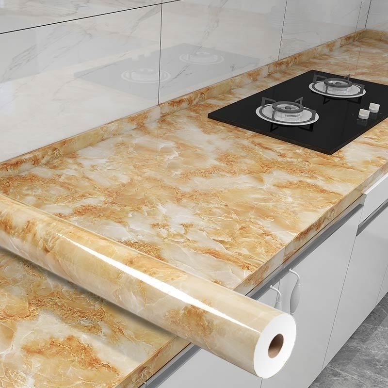 Marble Kitchen decorate Wallpaper Waterproof and Oil proof Stickers thickening Table sticker ...