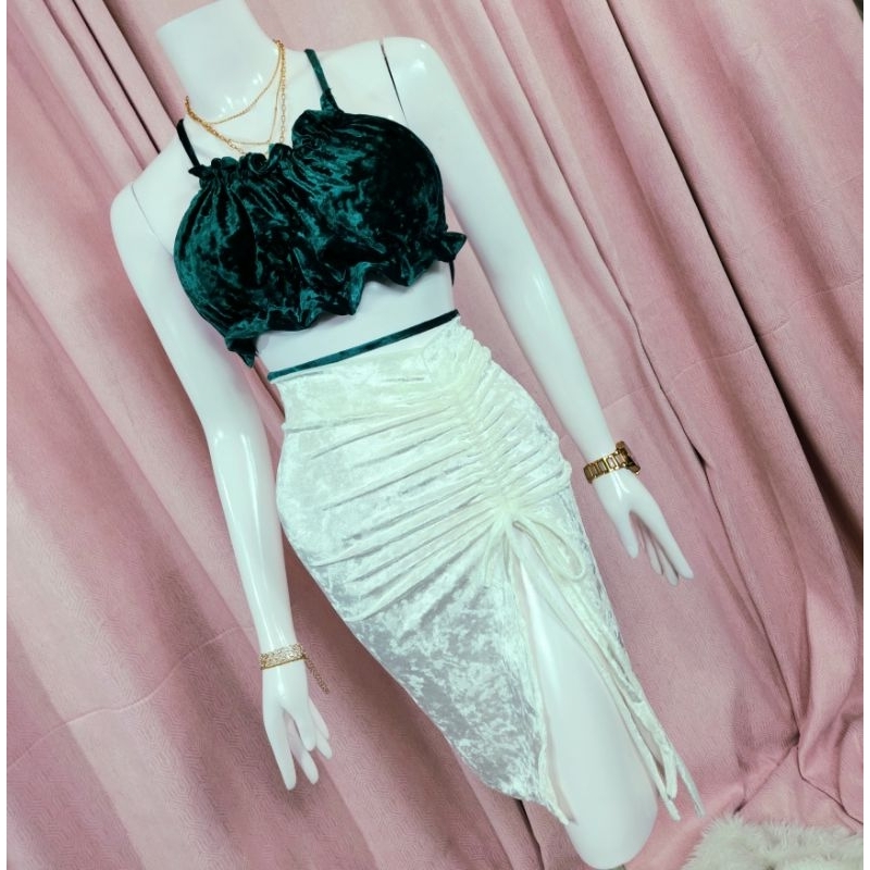 ivana 2 piece sexy dress club wear velvet coordinates | Shopee Philippines