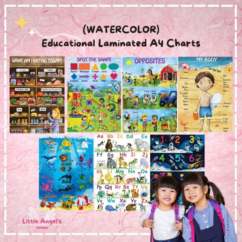 A4 LAMINATED EDUCATIONAL WALL CHARTS FOR KIDS (WATER COLOR) | Shopee ...