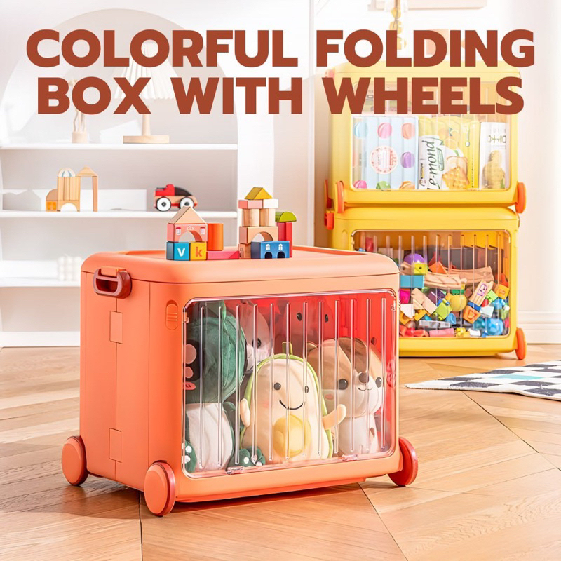 BB Colored Stackable Folding Storage Box with Wheels for Kids Room ...